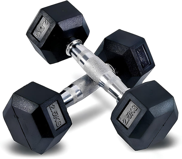 Rubber Hex 2.5kg Dumbbells - Durable Anti-Slip Weights for Strength ...